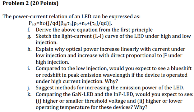 Problem 2 (20 ﻿Points)The power-current relation of | Chegg.com