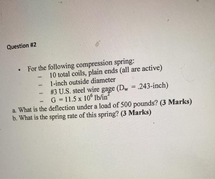 Solved Question #2 . For the following compression spring: | Chegg.com