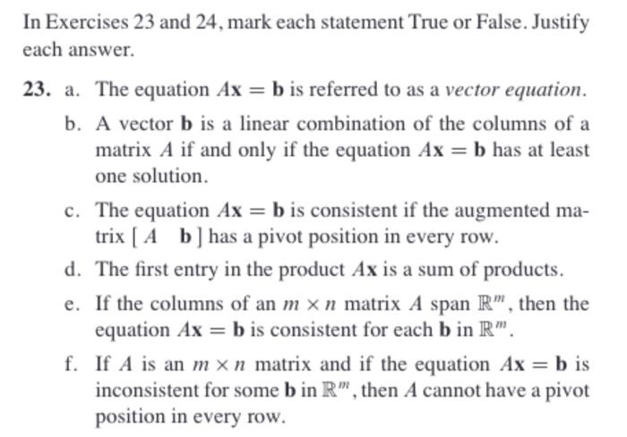Solved In Exercises 23 and 24, mark each statement True or | Chegg.com