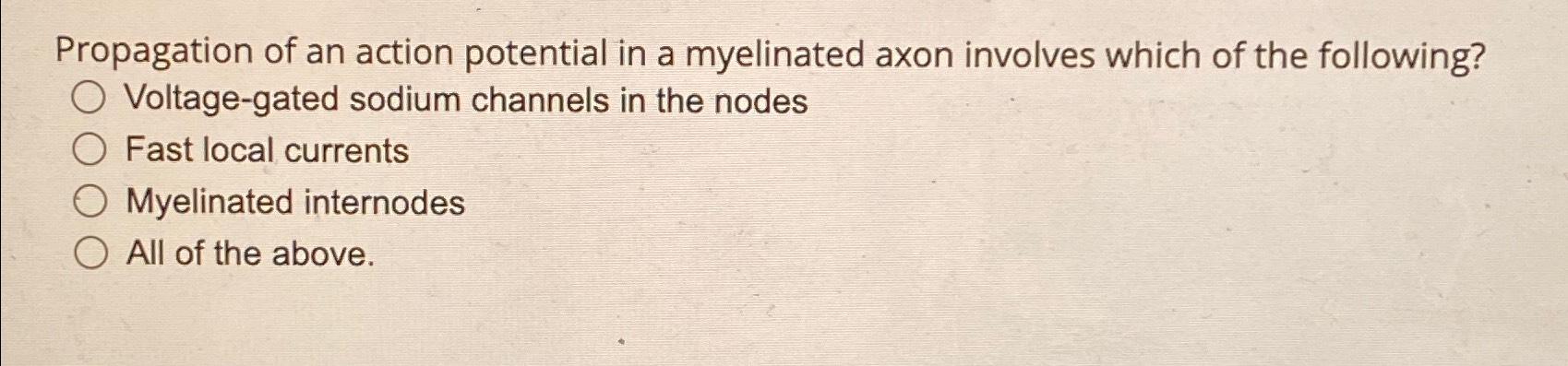 Solved Propagation of an action potential in a myelinated | Chegg.com