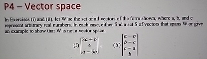 P4-Vector spaceIn Exercises (i) ﻿and (ii), ﻿let W be | Chegg.com