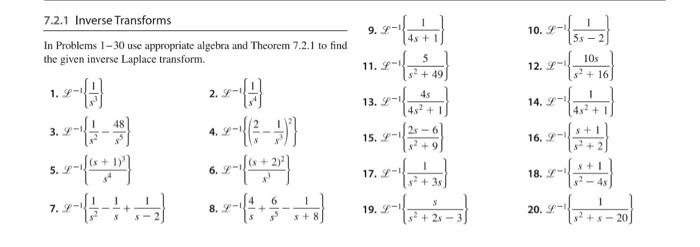 Solved 7.2.1 Inverse Transforms In Problems 1−30 use | Chegg.com
