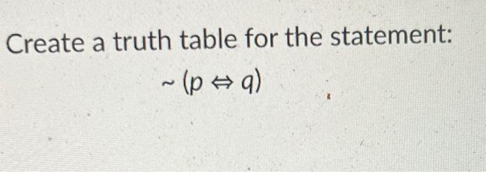 Solved Create a truth table for the statement: ∼(p⇔q) | Chegg.com