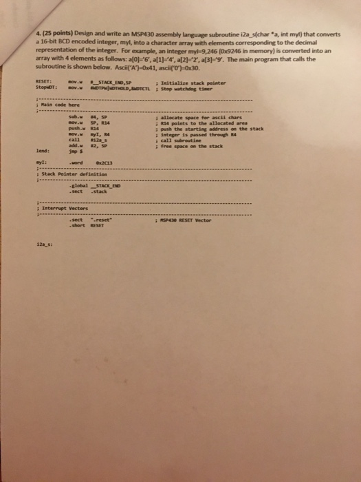 4. (25 points) Design and write an MSP430 assembly | Chegg.com