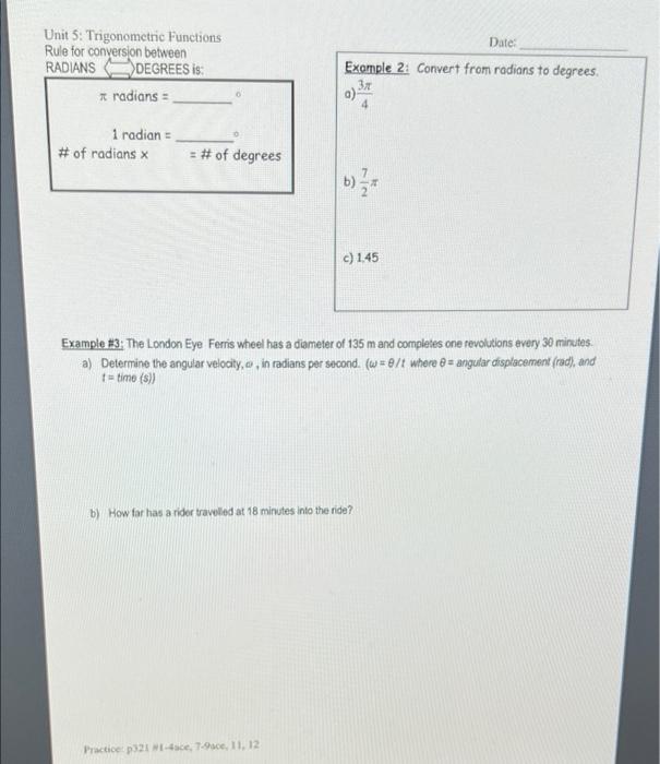 Solved Date Unit 5 Trigonometric Functions Rule For