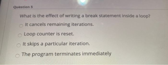 Solved Question 5 What is the effect of writing a break | Chegg.com ...