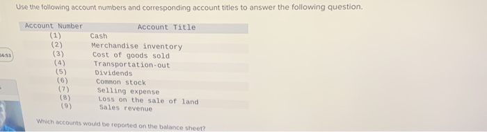 Solved Use the following account numbers and corresponding | Chegg.com