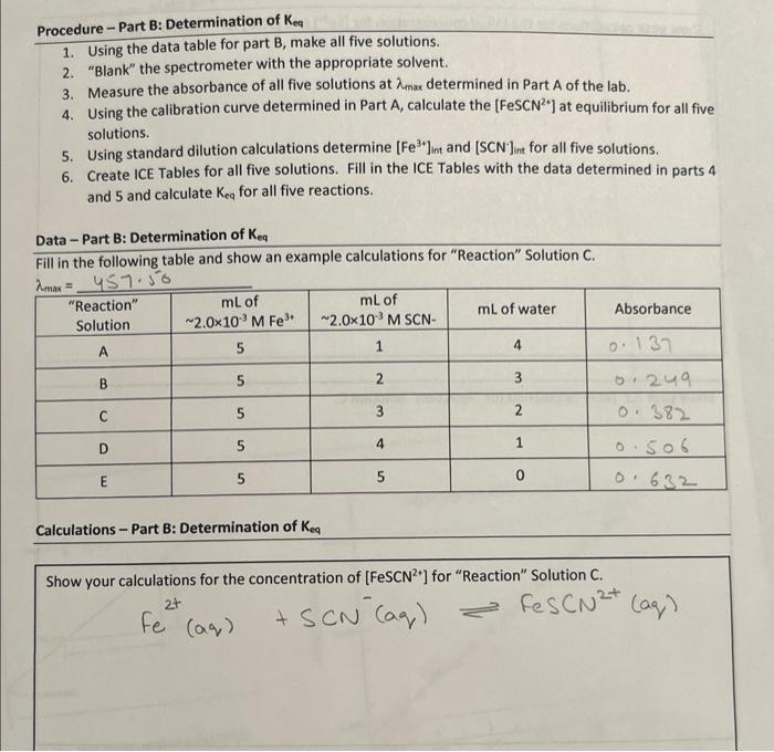 Solved Procedure - Part B: Determination of Keq 1. Using the | Chegg.com