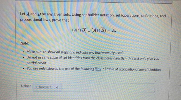 Solved Let A and B be any given sets. Using set builder | Chegg.com