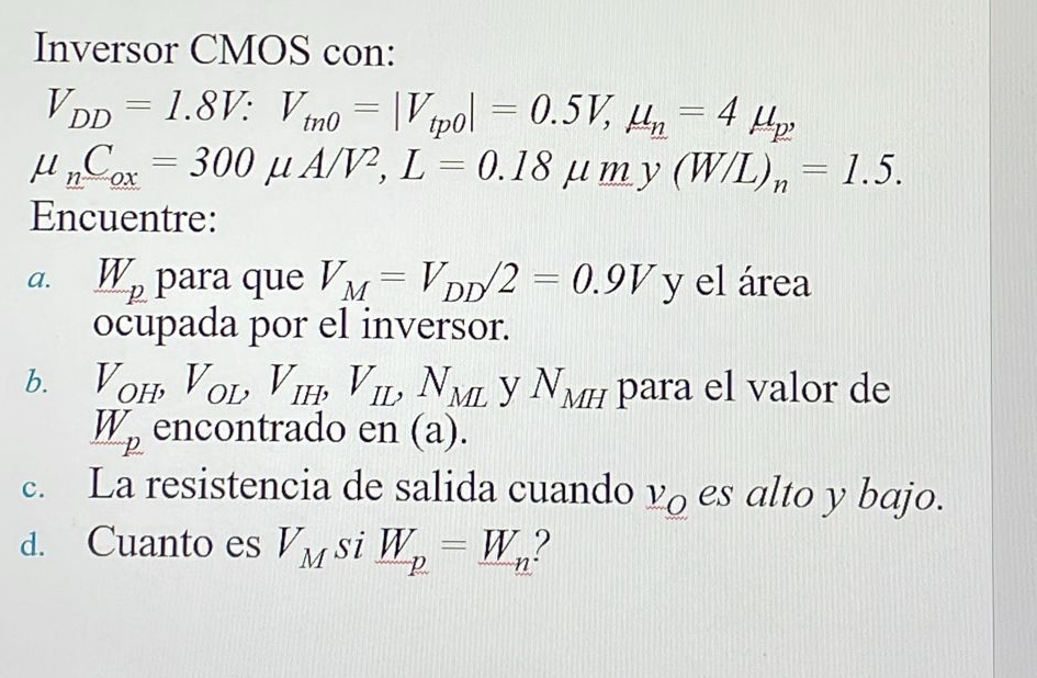 Solved Inversor CMOS | Chegg.com