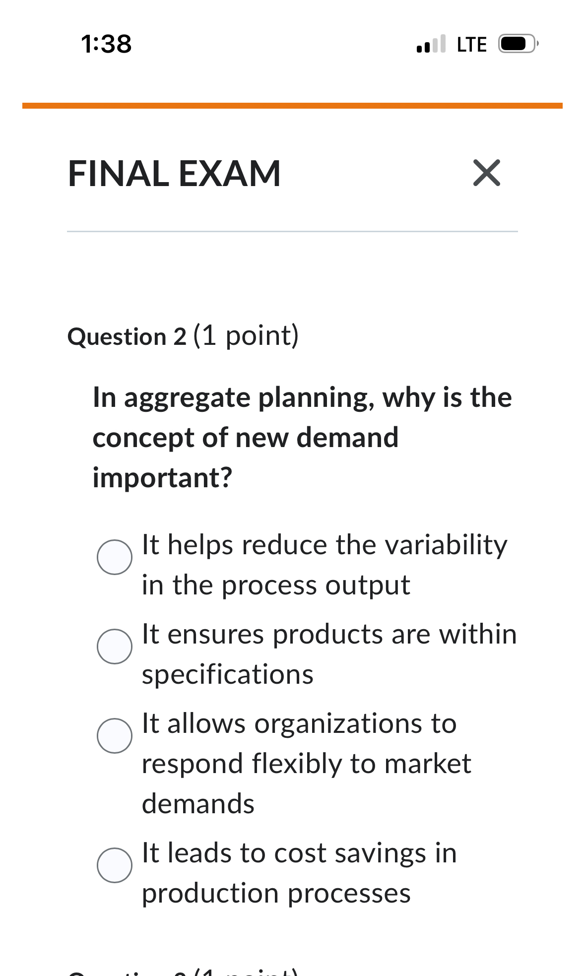 Solved 1:38LTEFINAL EXAMQuestion 2 (1 ﻿point)In aggregate | Chegg.com