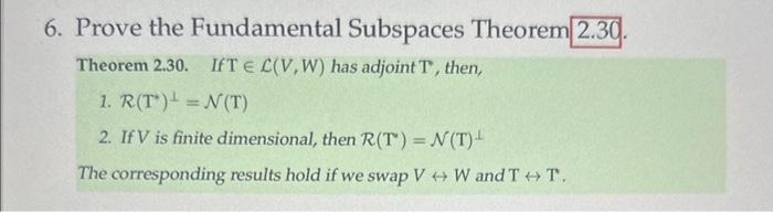 Solved 6. Prove the Fundamental Subspaces Theorem 2.30. | Chegg.com