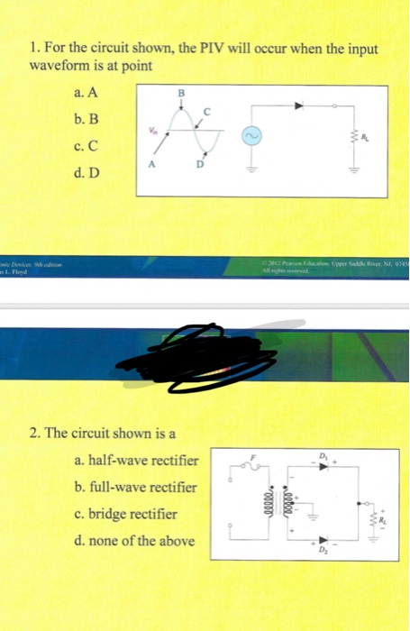 Solved 1. For the circuit shown, the PIV will occur when the | Chegg.com