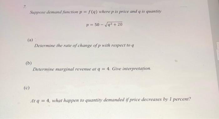 Solved Suppose demand function p = f(q) where p is price and | Chegg.com