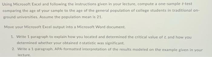 Solved Using Microsoft Excel and following the instructions | Chegg.com