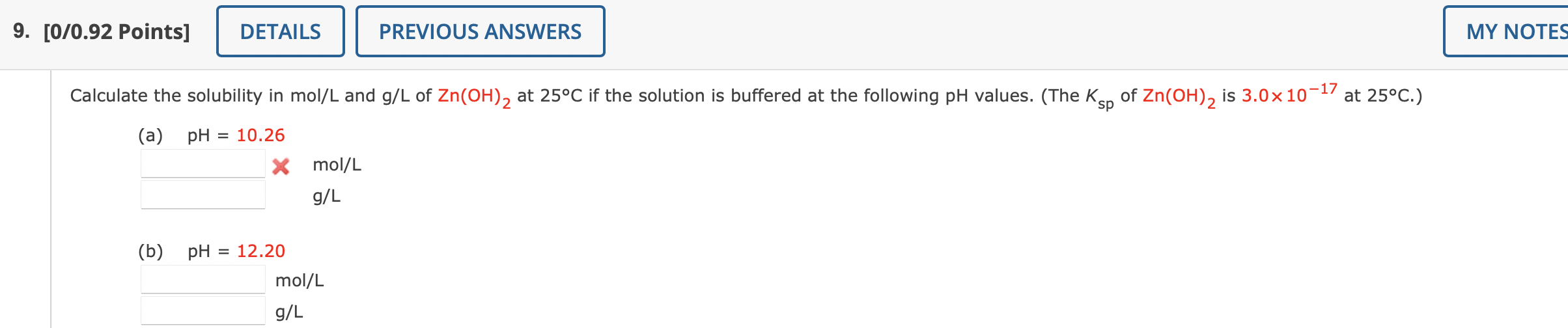 Solved Calculate the solubility in molL ﻿and gL ﻿of Zn(OH)2 | Chegg.com