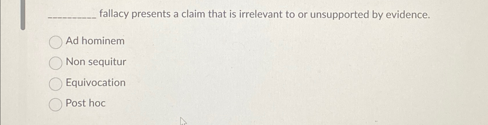 Solved fallacy presents a claim that is irrelevant to or | Chegg.com
