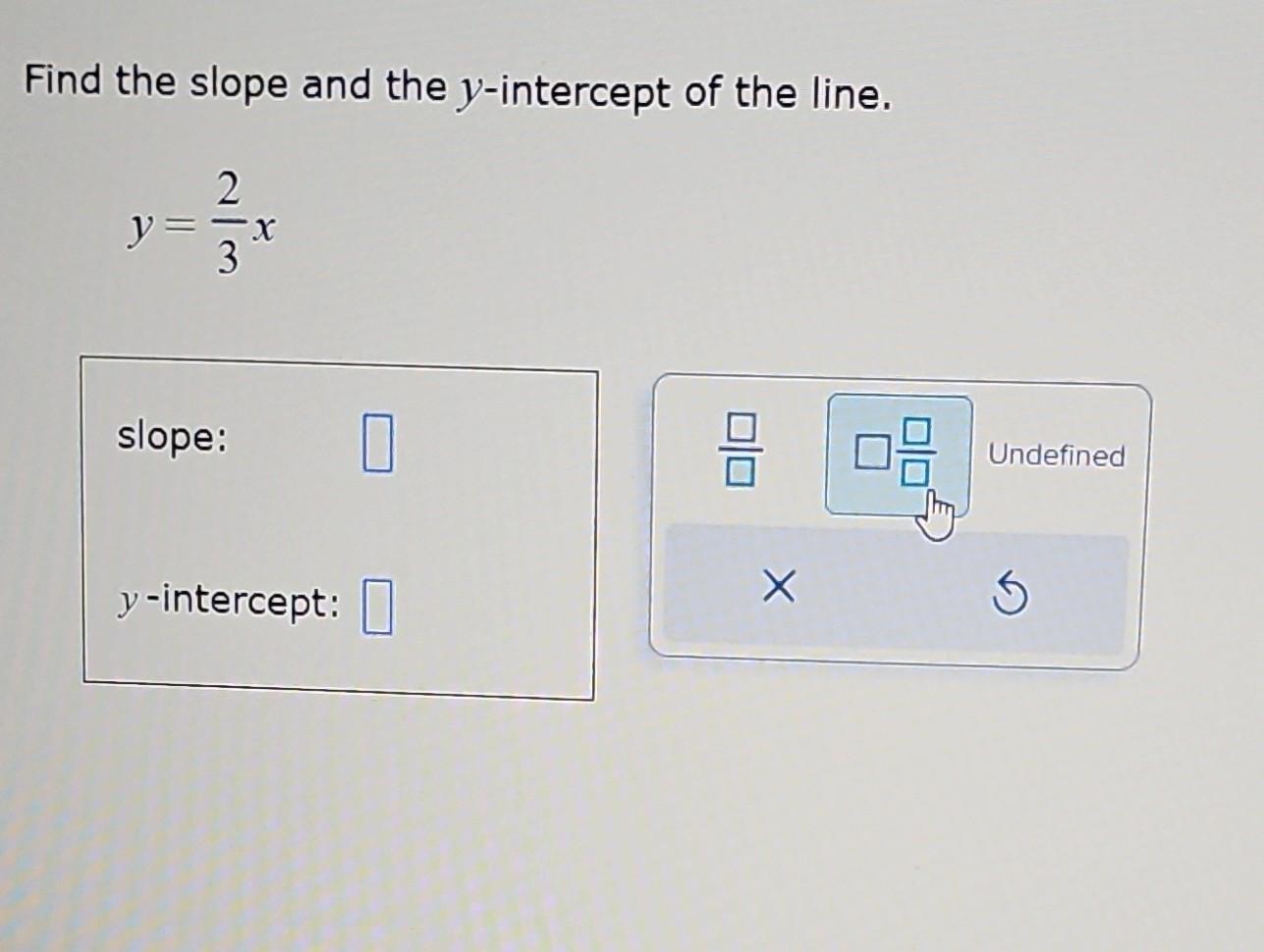 Solved Find the slope and the y-intercept of the line. y=32x | Chegg.com