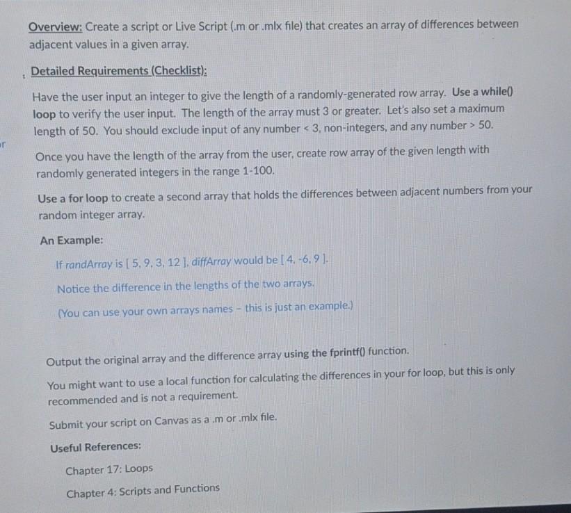 Solved Overview: Create a script or Live Script (.mor.mlx | Chegg.com