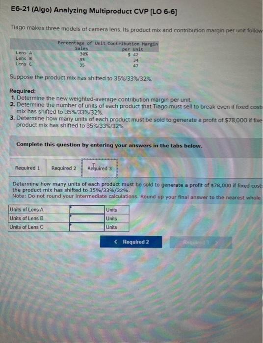 Solved E6-21 (Algo) Analyzing Multiproduct CVP [LO 6-6] | Chegg.com