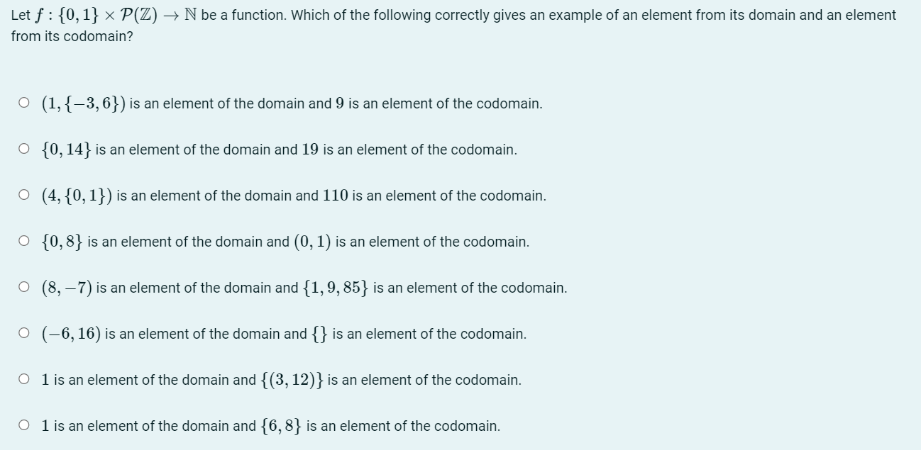 Solved Let f:{0,1}×P(Z)→N ﻿be a function. Which of the | Chegg.com