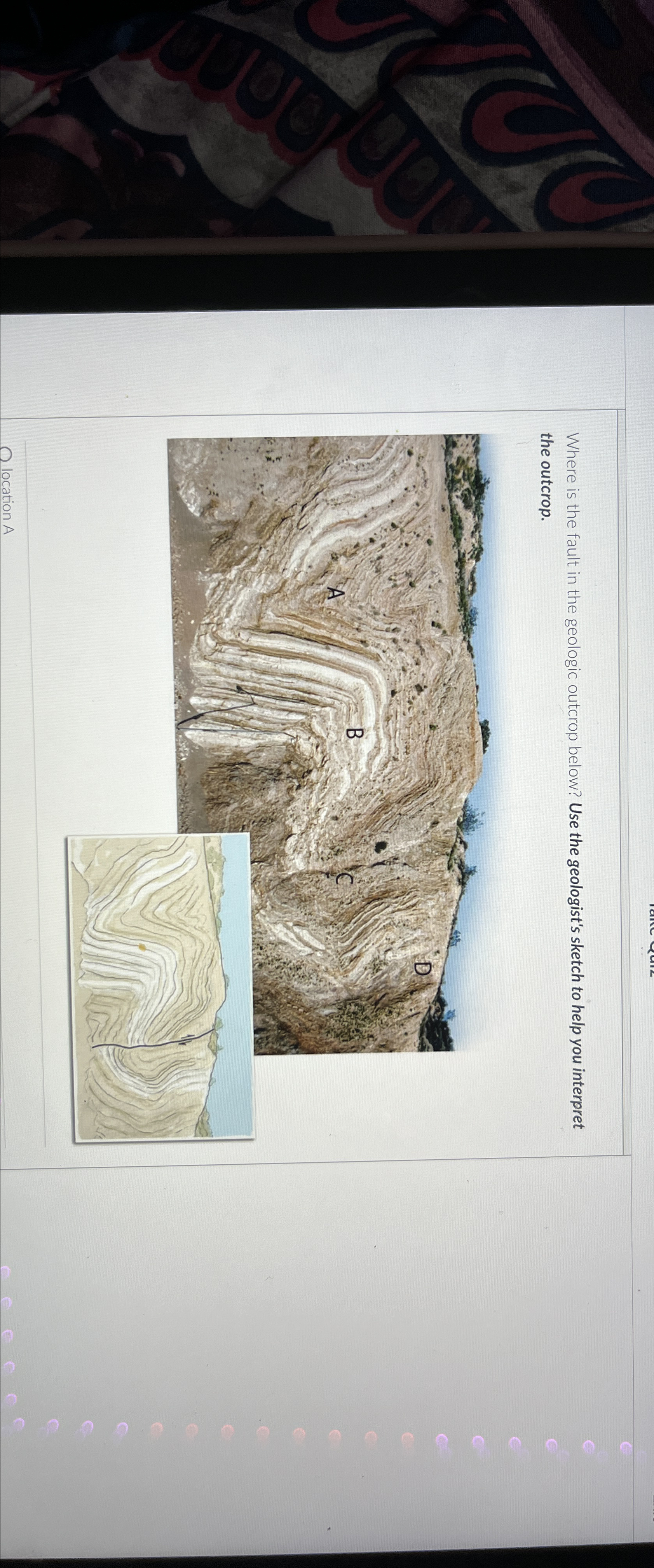Solved Where is the fault in the geologic outcrop below? Use | Chegg.com