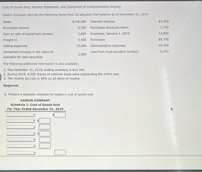 Solved Cost of Goods Sold, Income Statement, and Statement | Chegg.com