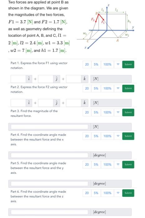 Solved Two forces are applied at point B as shown in the | Chegg.com