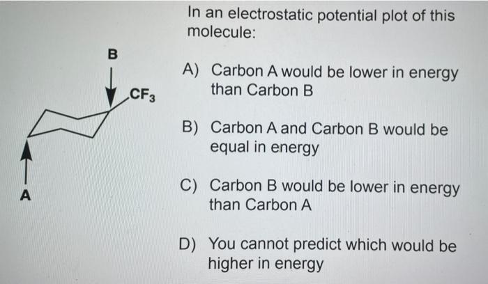 Solved In an electrostatic potential plot of this molecule: | Chegg.com