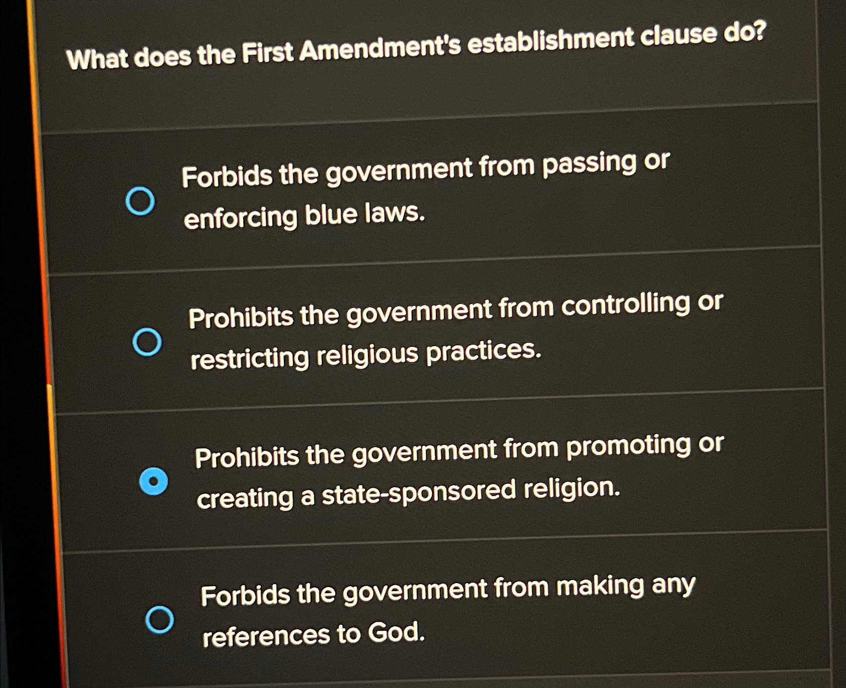 Solved What does the First Amendment's establishment clause | Chegg.com