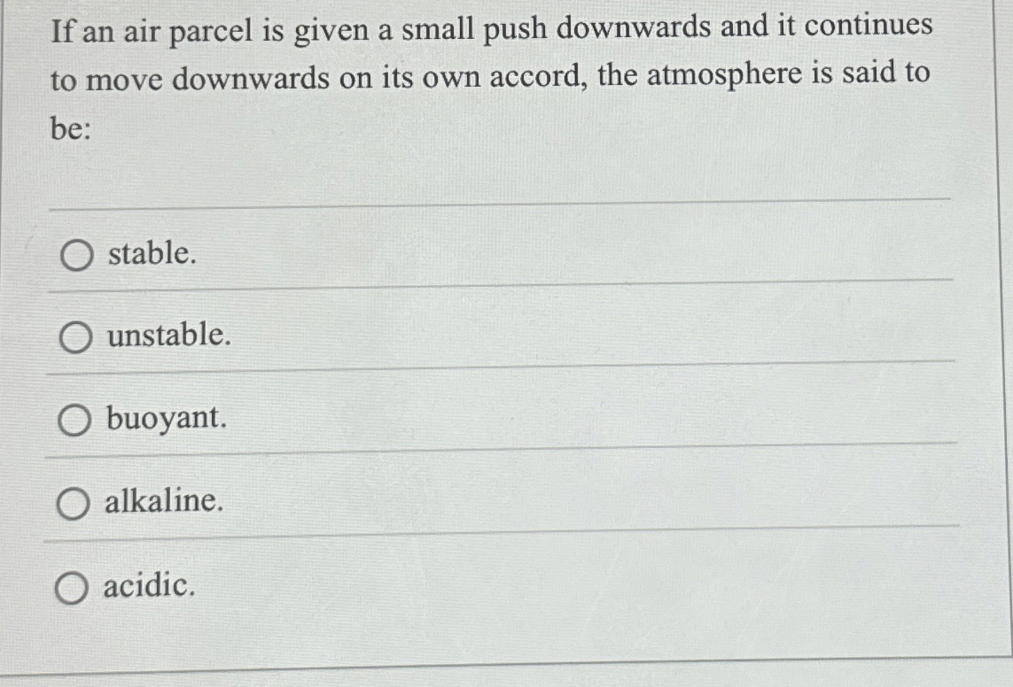 Solved If an air parcel is given a small push downwards and | Chegg.com