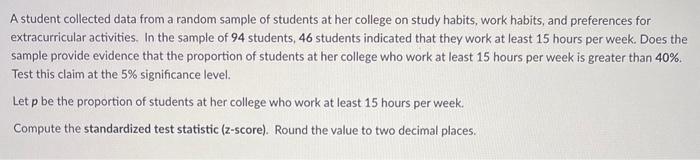 Solved A student collected data from a random sample of | Chegg.com
