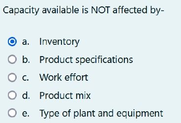 Capacity available is NOT affected by-a. ﻿Inventoryb. | Chegg.com