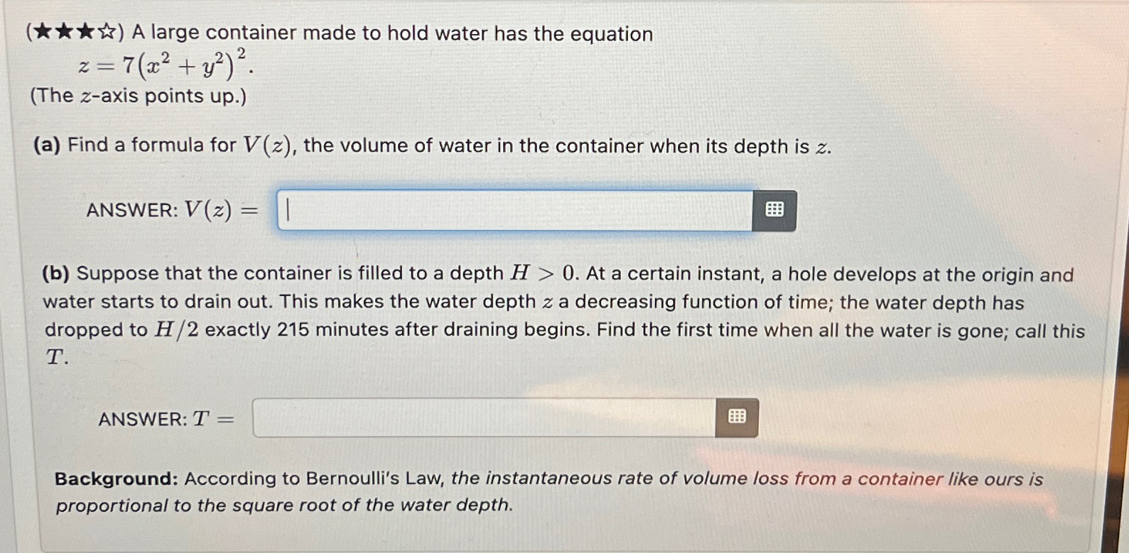 Solved (************) ﻿A large container made to hold water | Chegg.com