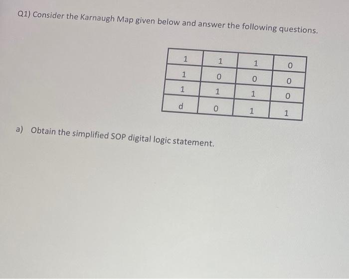 Solved Q1) Consider the Karnaugh Map given below and answer | Chegg.com