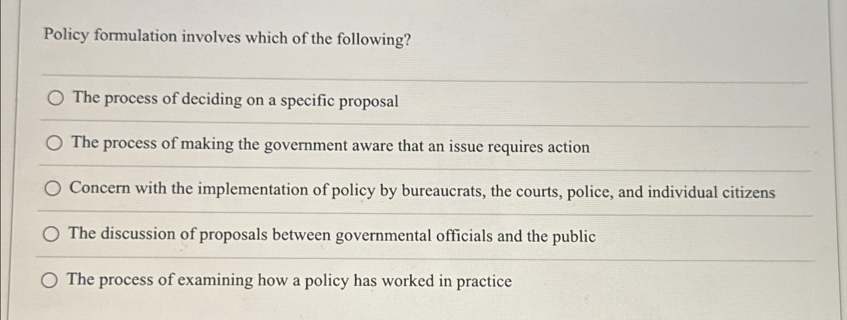 Solved Policy formulation involves which of the | Chegg.com