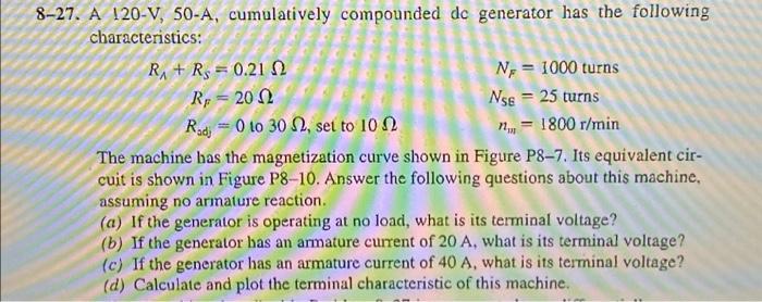 Solved 8–27. A 120-V, 50-A, cumulatively compounded do | Chegg.com