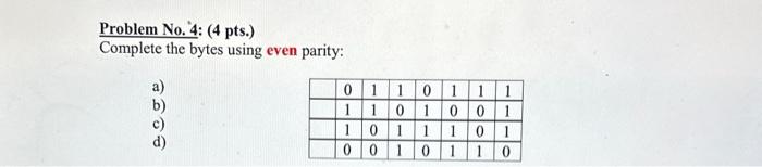 Solved Problem No. 4: : (4 pts.) Complete the bytes using | Chegg.com