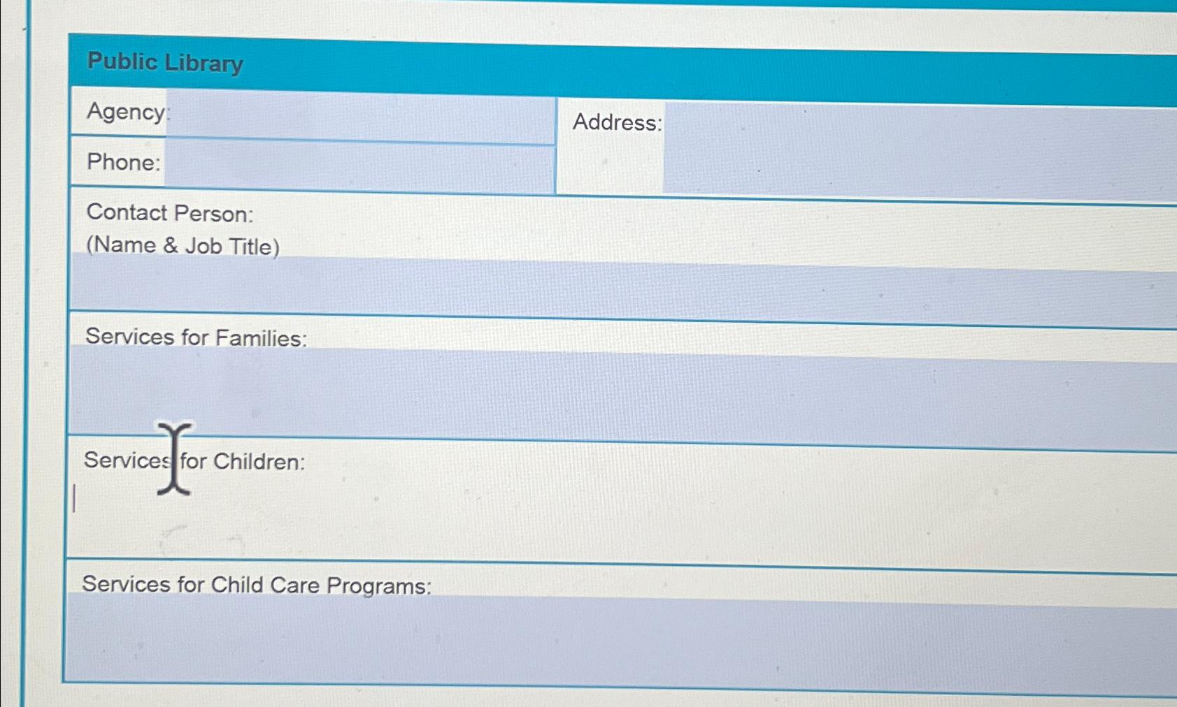 Solved Public LibraryAgency:Address:Phone:Contact | Chegg.com