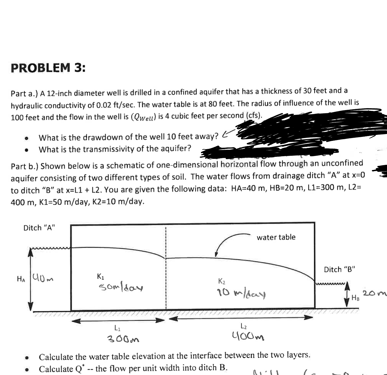 Solved PROBLEM 3:Part a.) ﻿A 12-inch diameter well is | Chegg.com