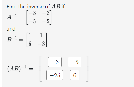 Solved Find the inverse of AB | Chegg.com