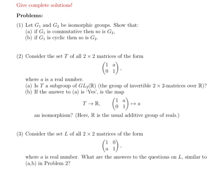 Solved Give complete solutions! Problems: (1) Let G1 and G2 | Chegg.com