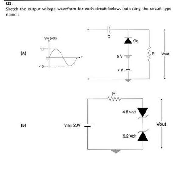 Solved Q1. Sketch the output voltage waveform for each | Chegg.com