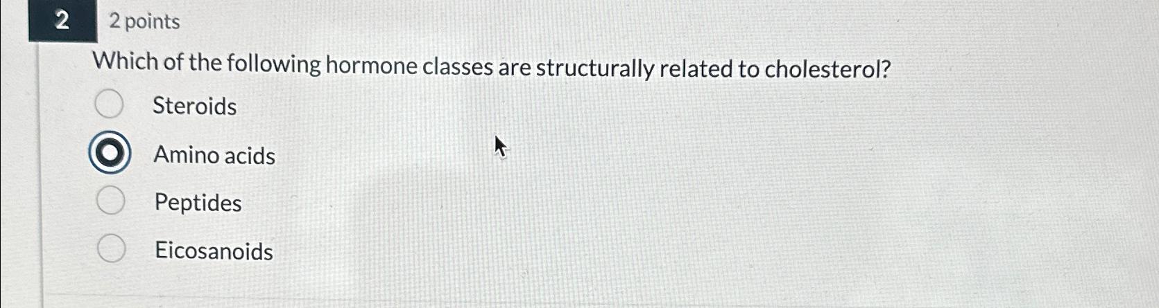 Solved 22 ﻿pointsWhich of the following hormone classes are | Chegg.com