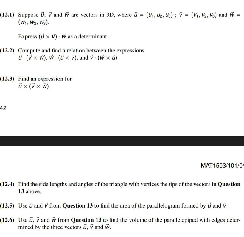 Solved 12.1) Suppose u;v and w are vectors in 3D, where | Chegg.com