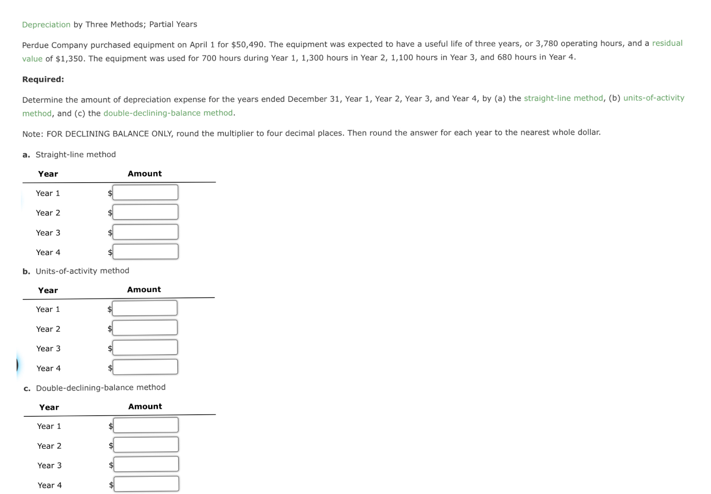 Solved Depreciation by Three Methods; Partial YearsPerdue | Chegg.com