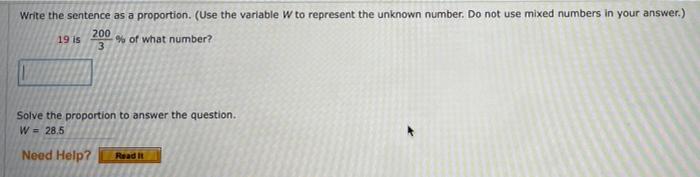 Solved Write the sentence as a proportion. (Use the variable | Chegg.com