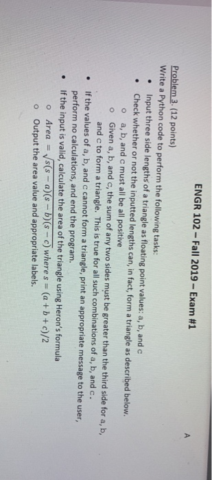 Solved ENGR 102 - Fall 2019-Exam #1 Problem 3. (12 points) | Chegg.com