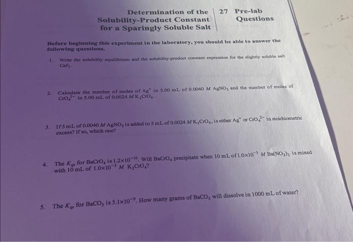 Solved Determination of the Solubilty-Product Constant 27 | Chegg.com