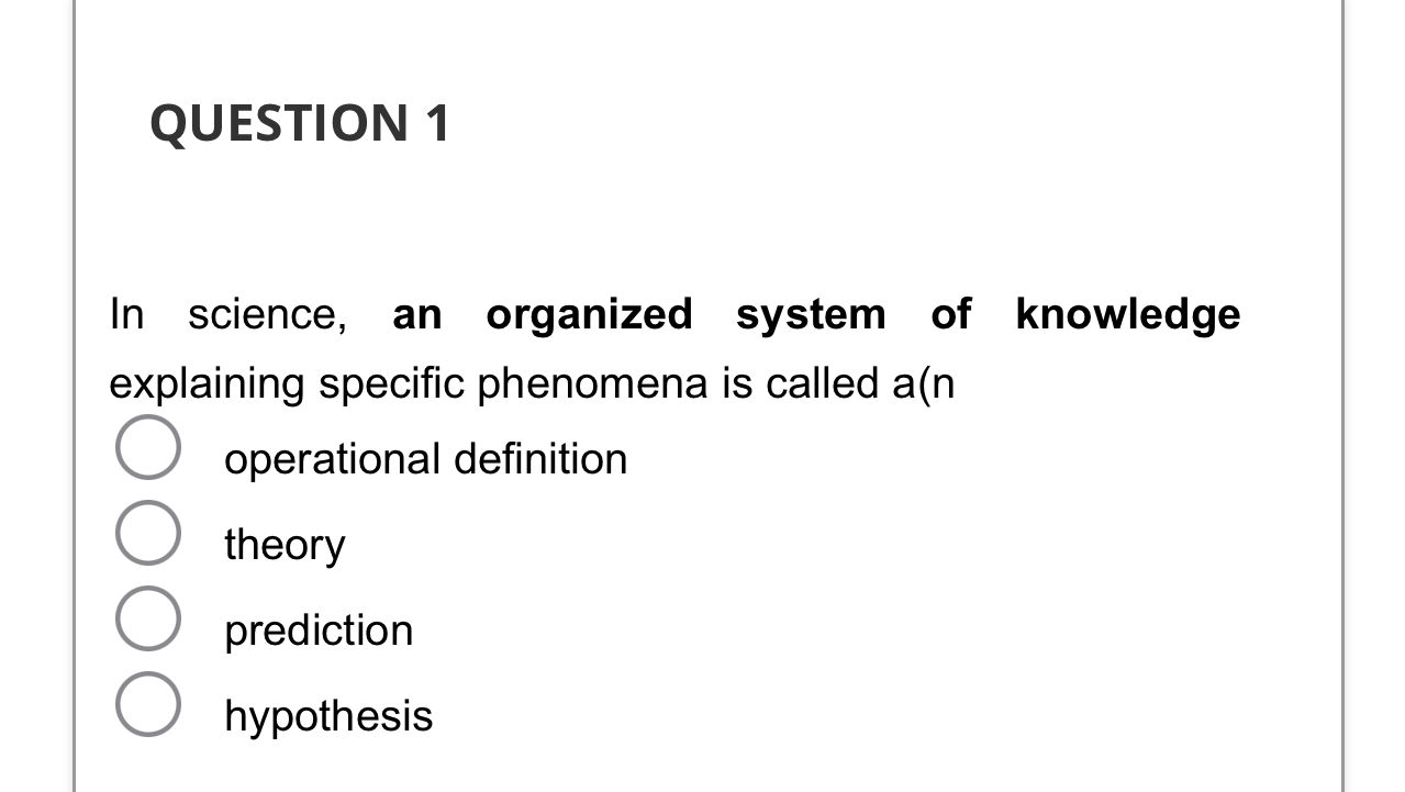 Solved QUESTION 1In science, an organized system of | Chegg.com